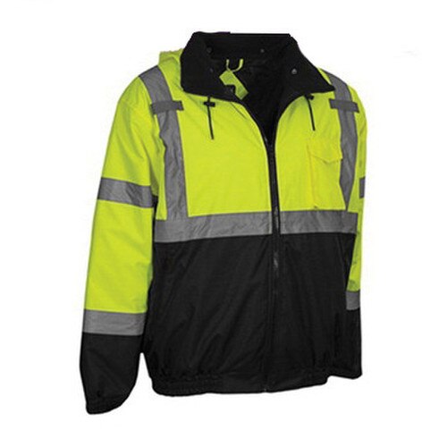 Lime/Black 2-Tone Waterproof Bomber Jacket Hidden Hood 3M™ Scotchlite ...
