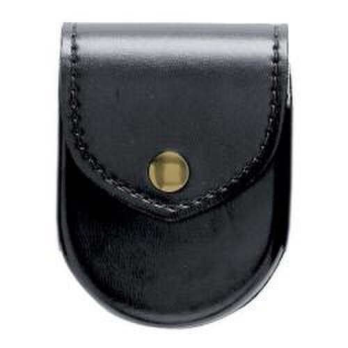 Handcuff Pouch for Hinged Cuffs, Top Flap, Plain Black with Brass Snap